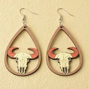 Jewelry | Longhorn Wood Skull Steer Cattle Cow Cutout Teardrop Western ...
